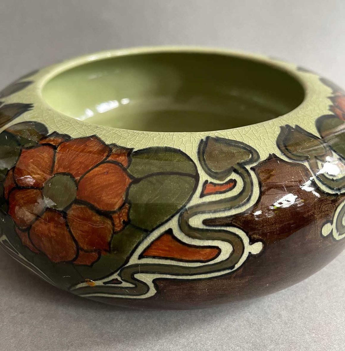 Gouda Pottery Bowl Red Flower from 1900 by Chris Lanooy - Dutch Art ...